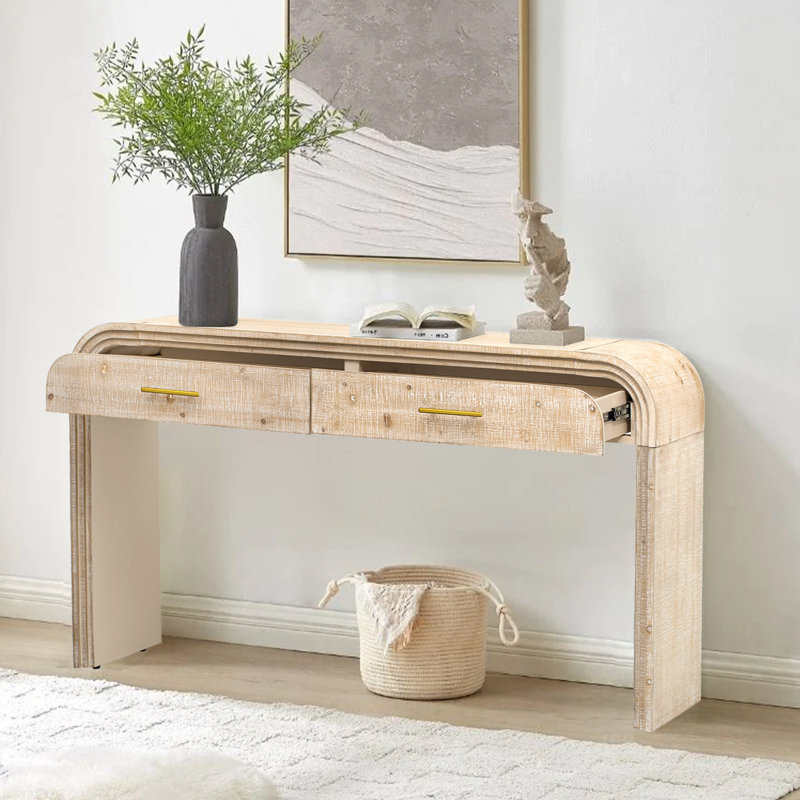 Gracie Oaks Katen Distinctive Vintage Sofa Table: Open-Style Console Table With Dual Top Drawers ...
